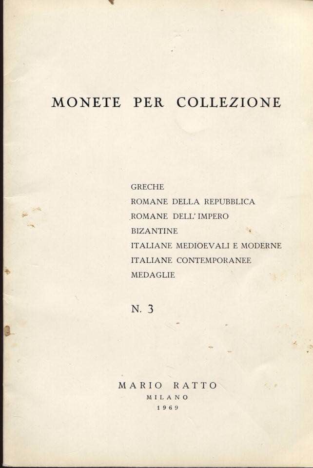 RATTO M. - Milano, 1969. Listino a prezzi fissi ... - Numismatica ...