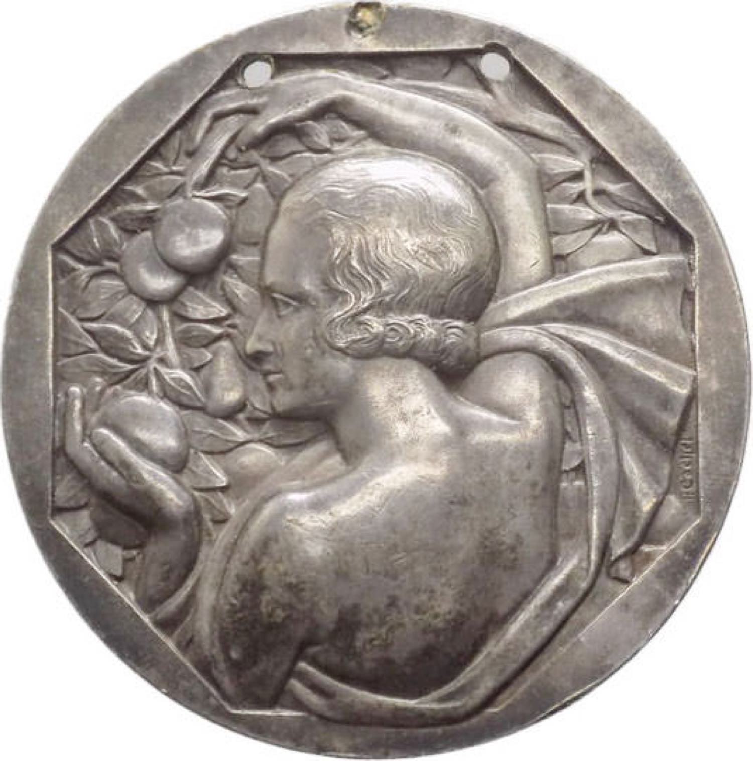 Medaglia - figura intenta a raccogliere frutti - ... - Numismatica ...