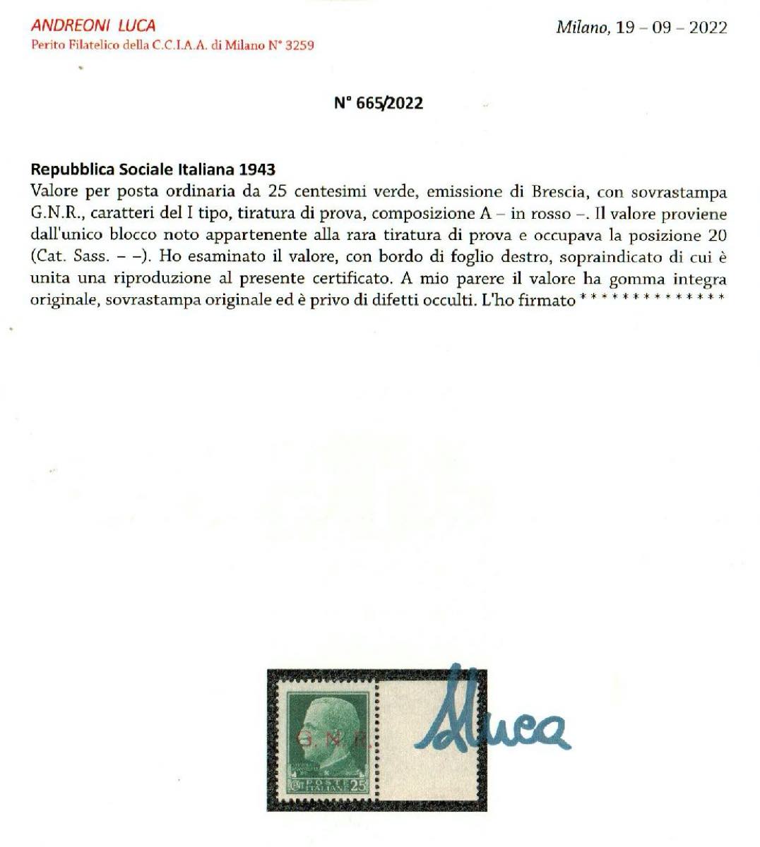 POSTA ORDINARIA - Prova G.N.R. 25 c. caratteri ... - Filsam - aste ...
