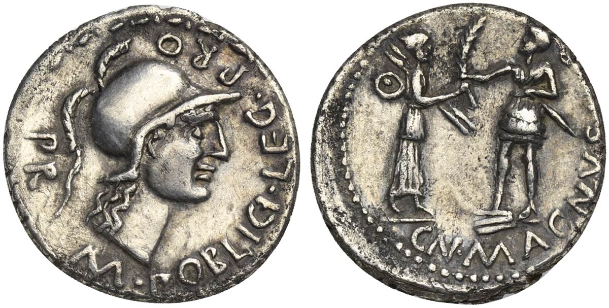 Cn. Pompeius Magnus and M. Poblicius, Denarius, ... - Bertolami Fine Art