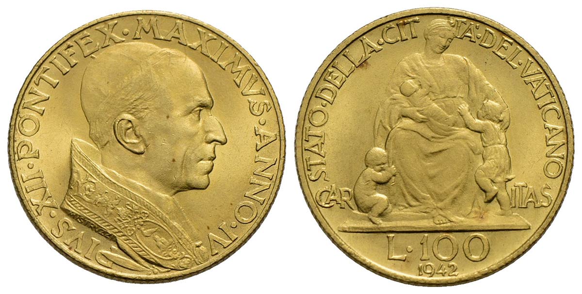 ROMA - Pio XII (1939-1958) - 100 Lire - 1942 - AU ... - Bertolami Fine Art