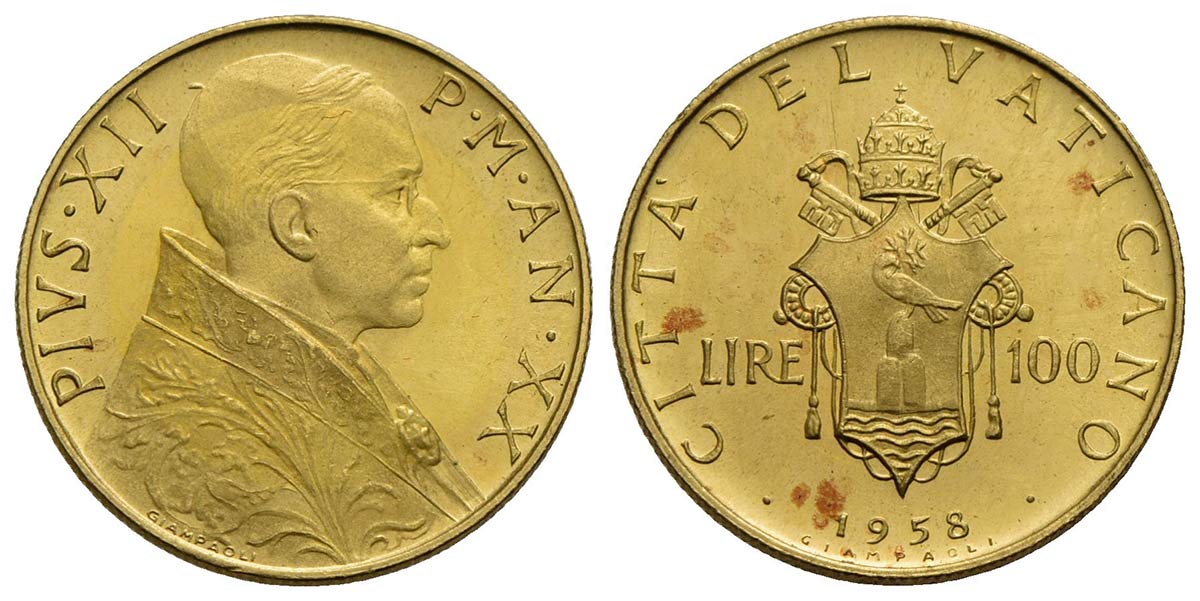 ROMA - Pio XII (1939-1958) - 100 Lire - 1958 - AU ... - Bertolami Fine Art