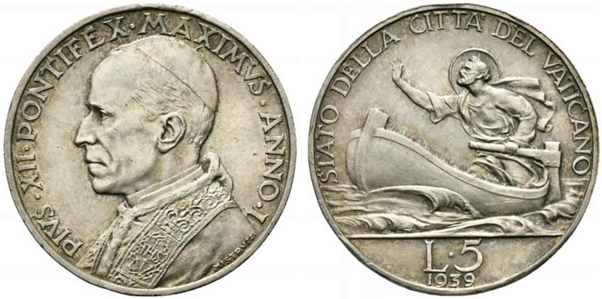 ROMA. Pio XII (1939-1958) 5 lire 1939/ I (g. ... - Bertolami Fine Art