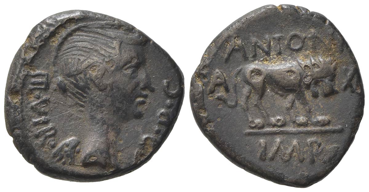 Mark Antony, Lugdunum, early 42 BC. AR Quinarius ... - Bertolami Fine Art