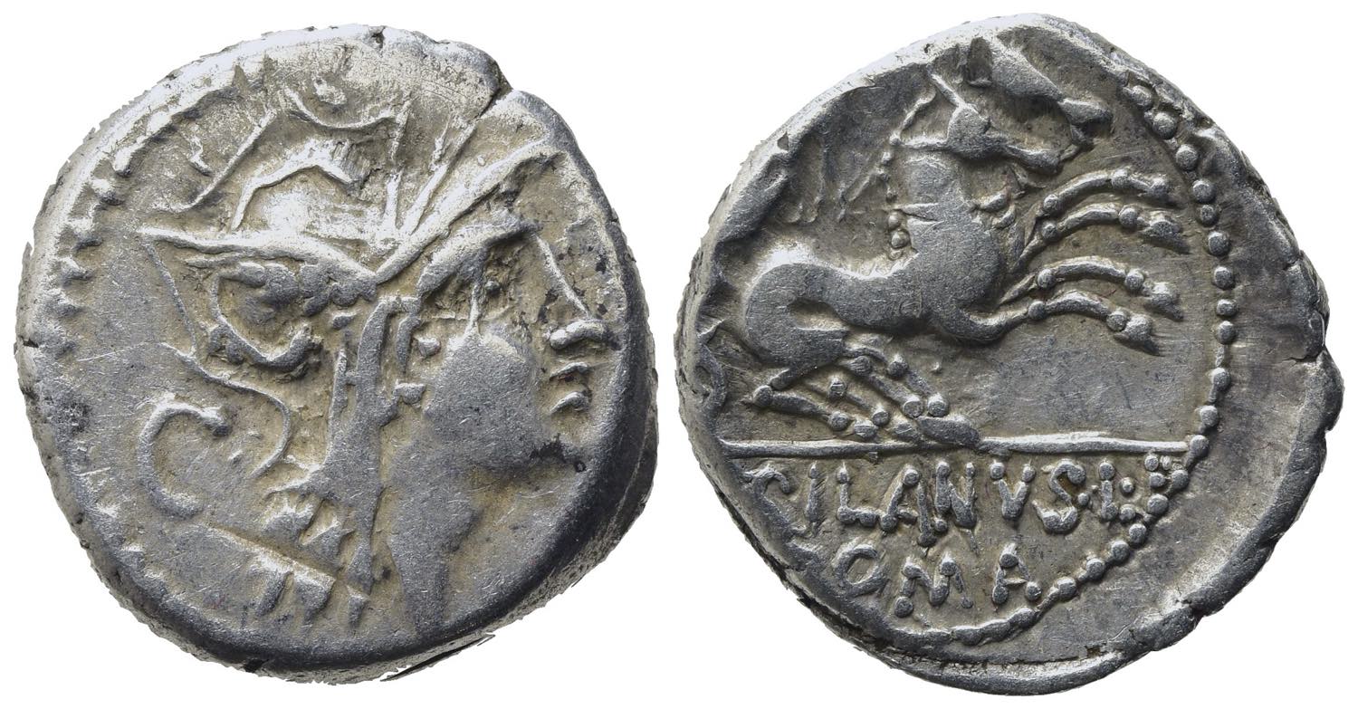 D. Silanus L.f., Rome, 91 BC. AR Denarius (17mm, ... - Bertolami Fine Art