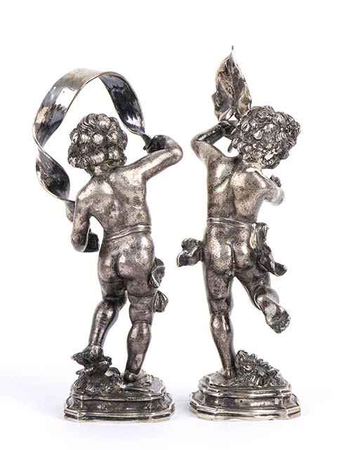Pair of Italian silver putti - Milan 1950s, mark ... - Bertolami Fine Art
