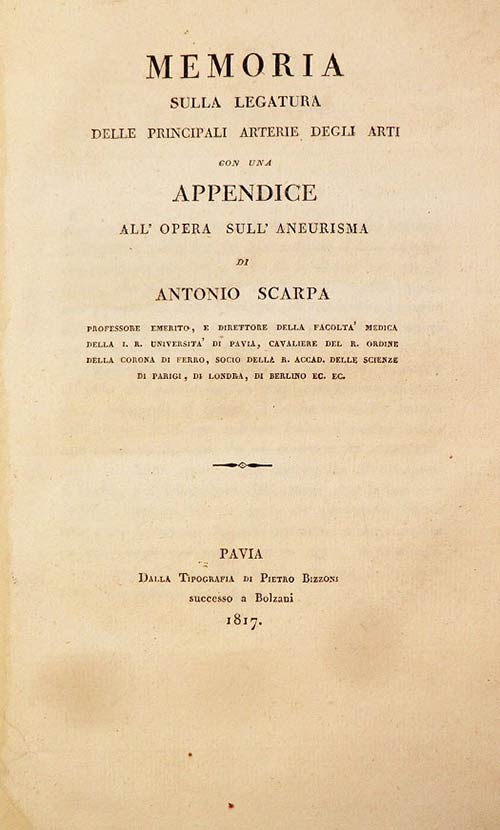 ANTONIO SCARPA (1752-1832)Memoria sulla legatura ... - Bertolami Fine Art